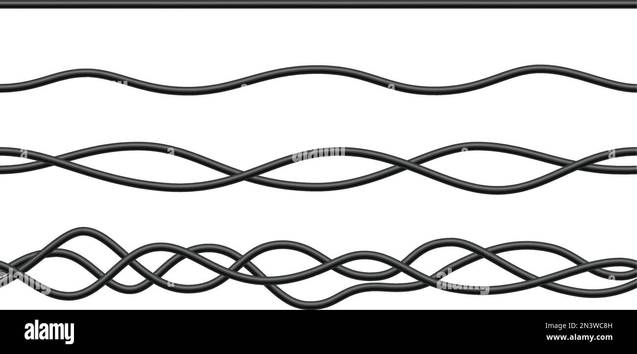 Realistic electrical wires. Cable power energy. Flexible thick network ...