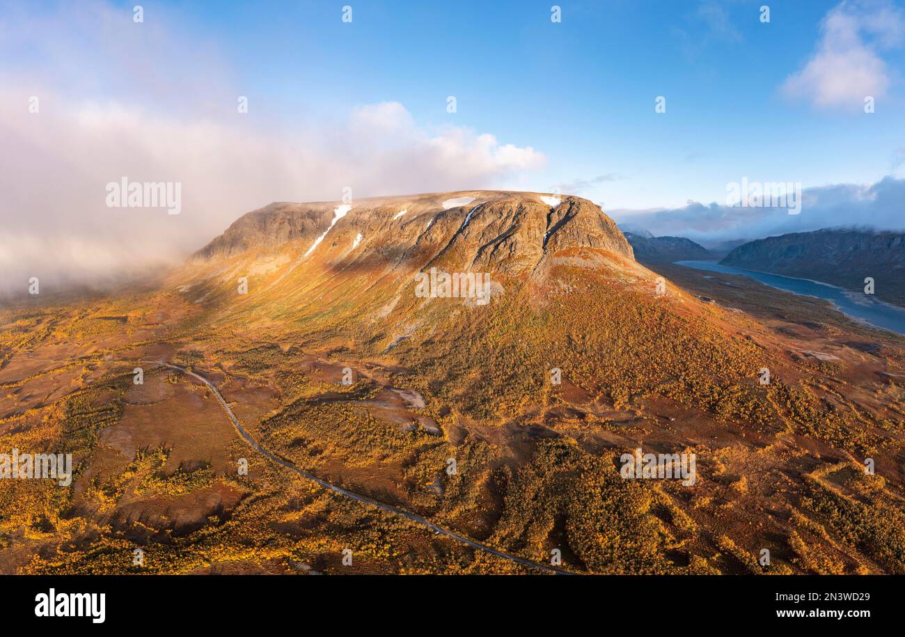 Autumn fell landscape, aerial view, Stora Sjoefallet National Park ...