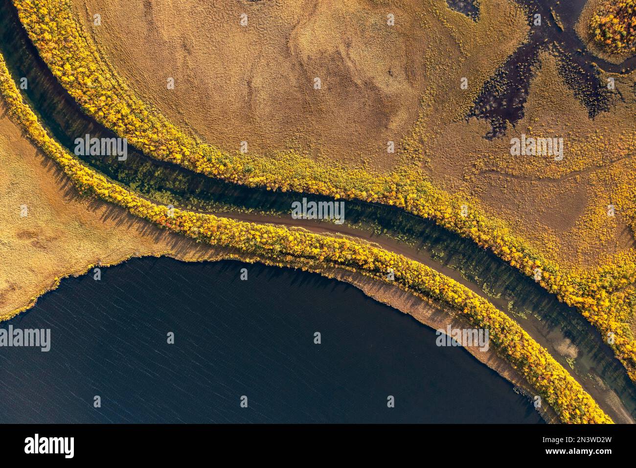 River landscape from the air, close-up, course of the Visttasjohka ...