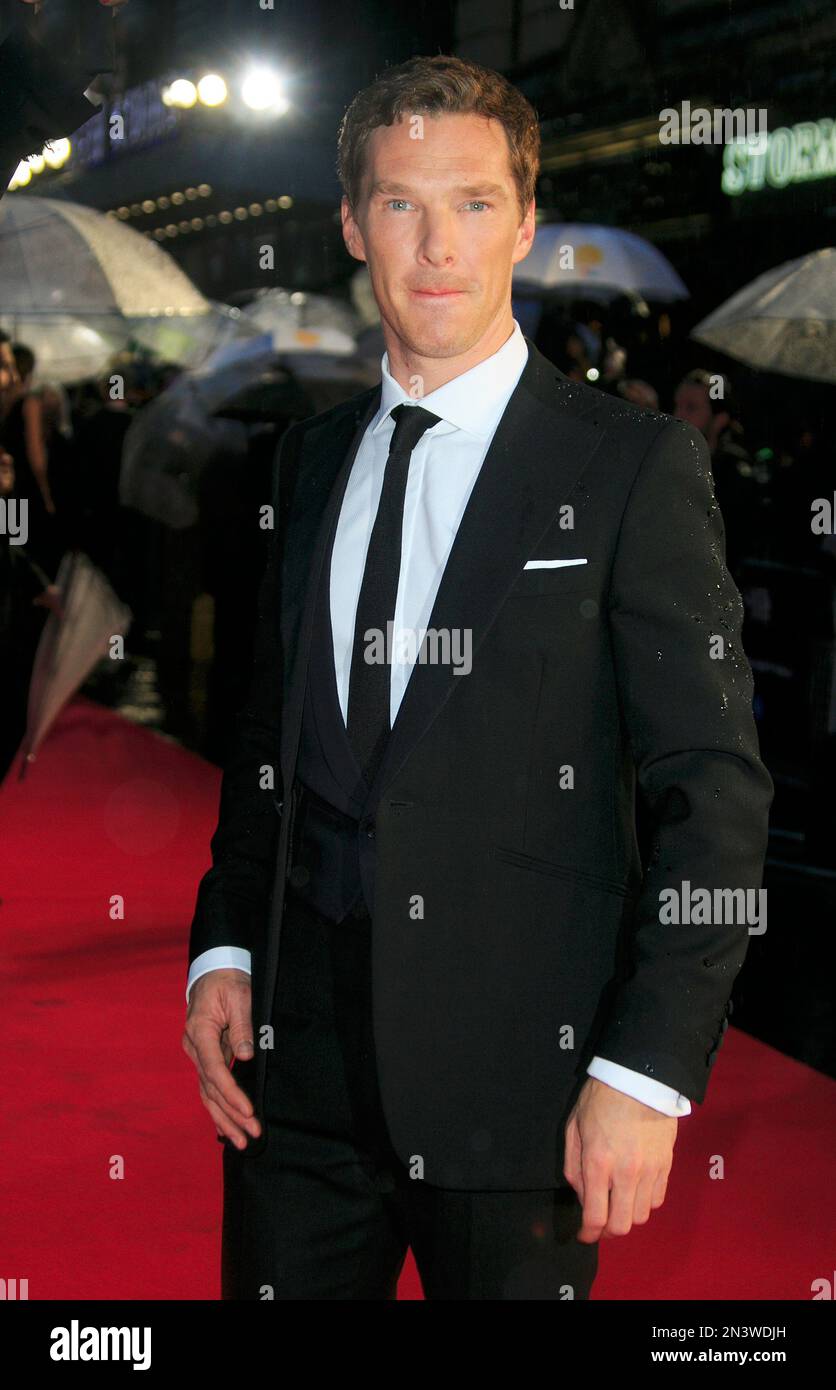 British actor Benedict Cumberbatch arrives on the red carpet under an ...