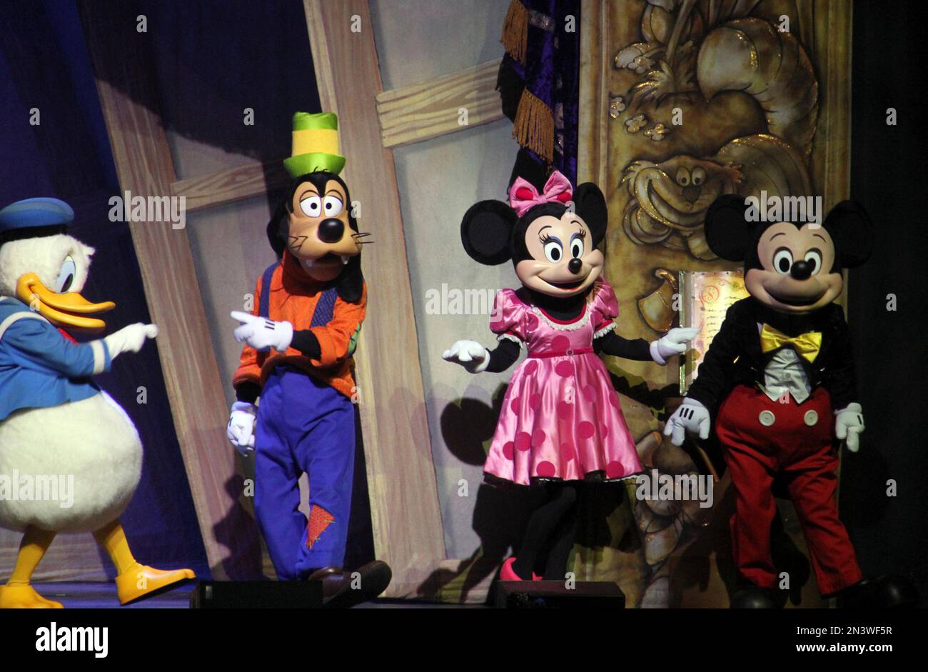 Mickey and Minnie Mouse, Goofy and Donald Duck perform during the first ...