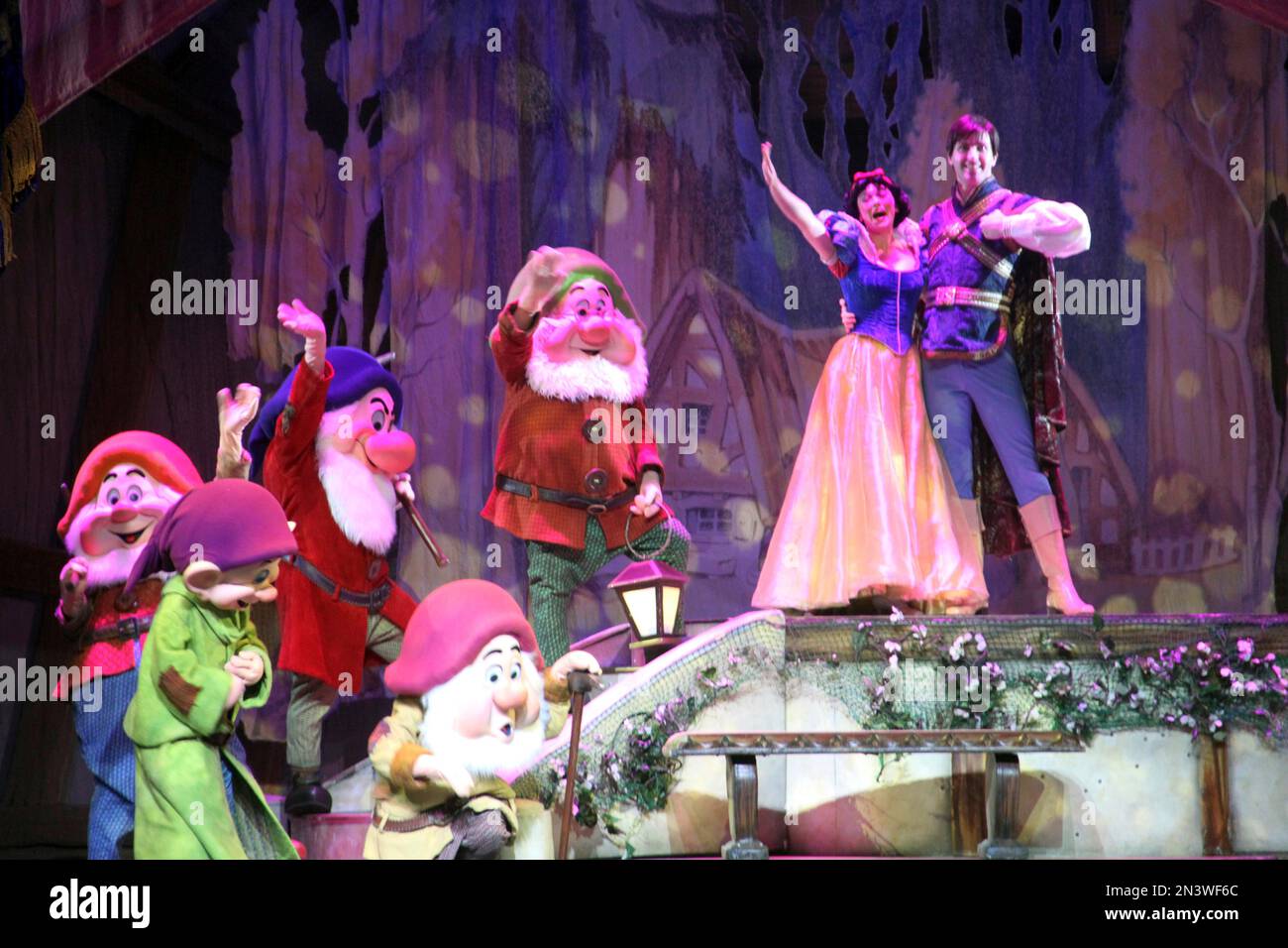 Performers present Snow White and Seven Dwarfs during the first Disney ...