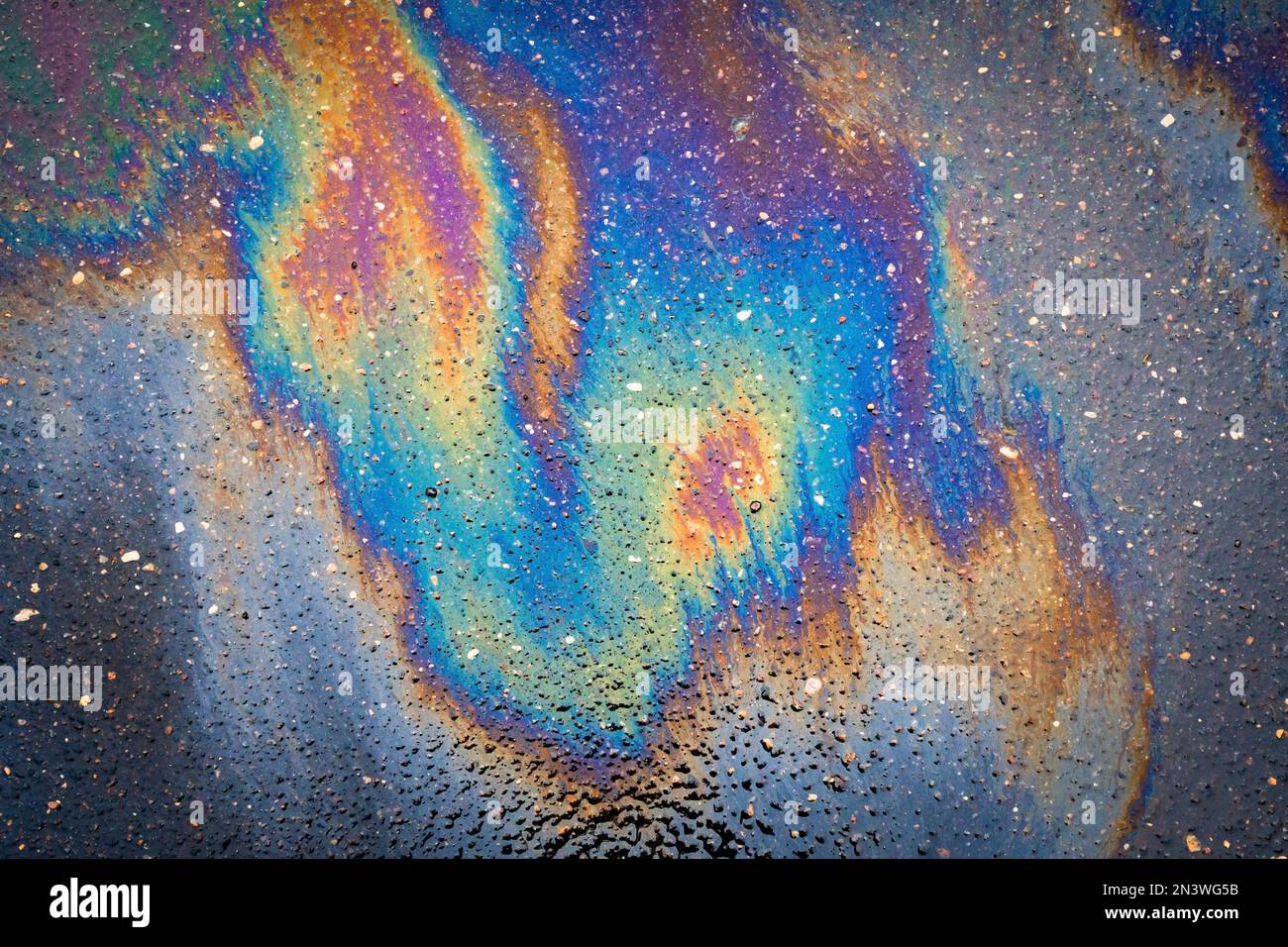 Abstract background from motor oil, gas or petrol spilled on asphalt ...