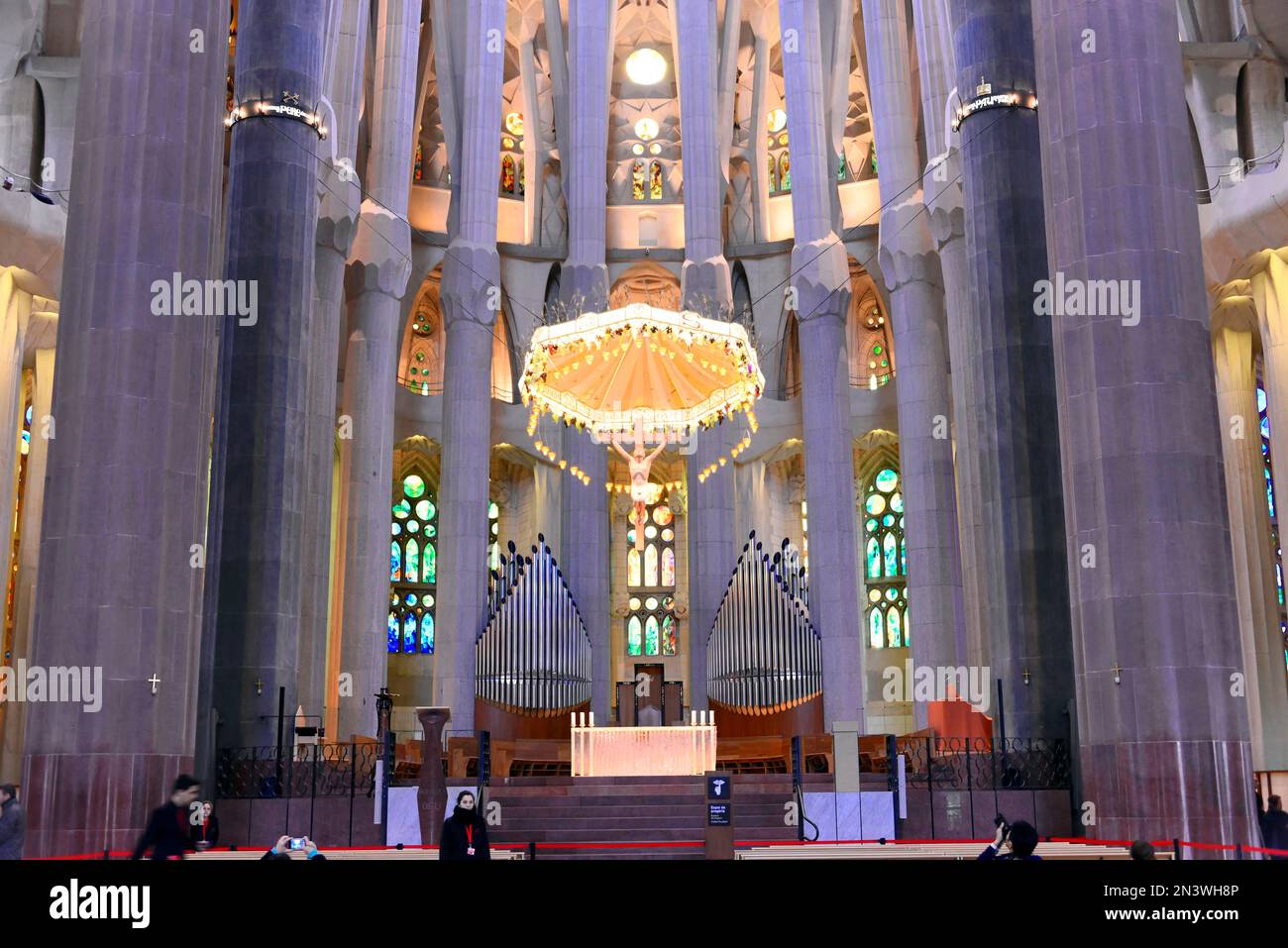 Altar area, interior of the Sagrada Familia or Basilica i Temple ...