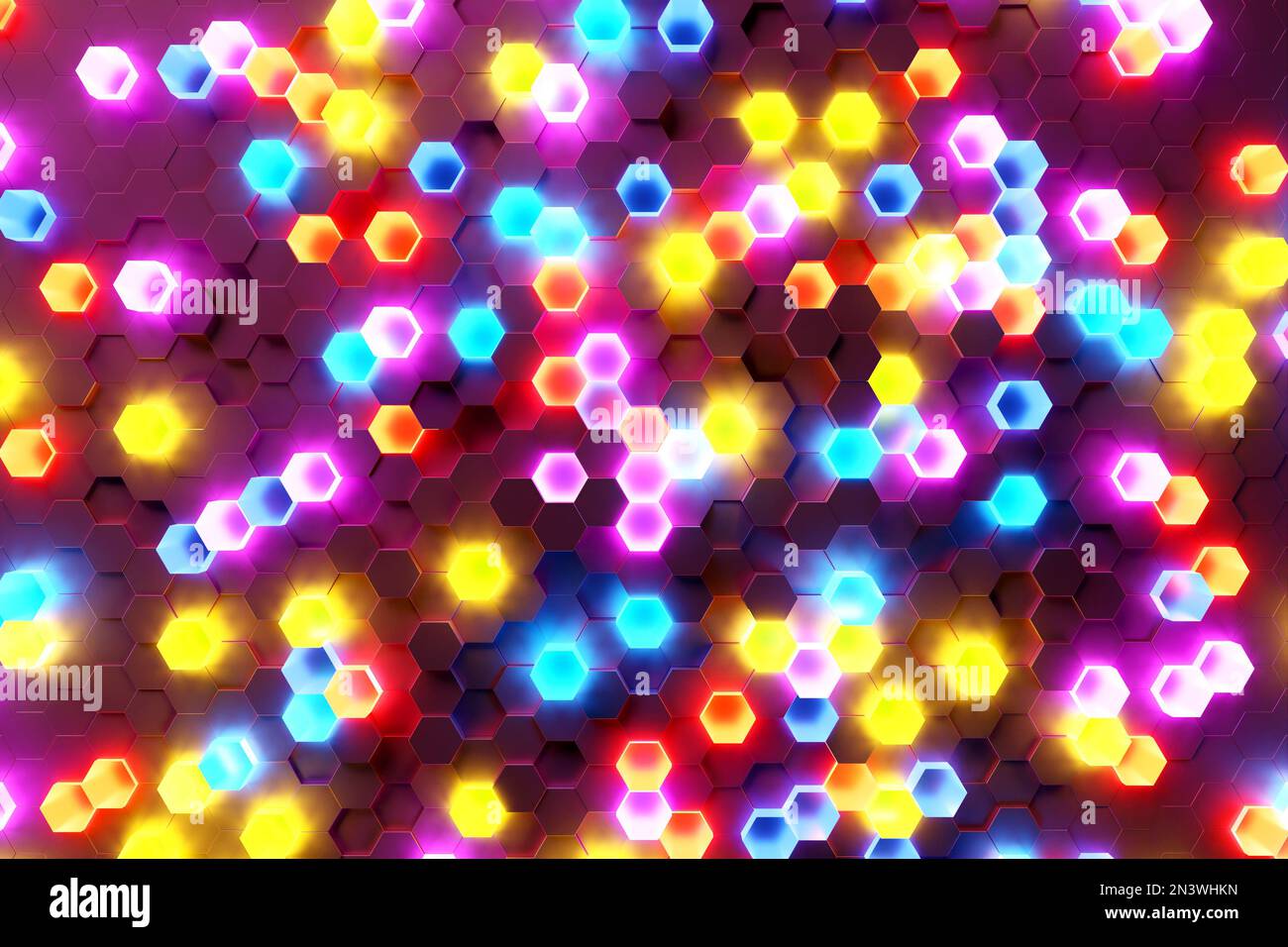 Abstract hexagonal background with depth of field effect, 3d illustration. A large number of ...