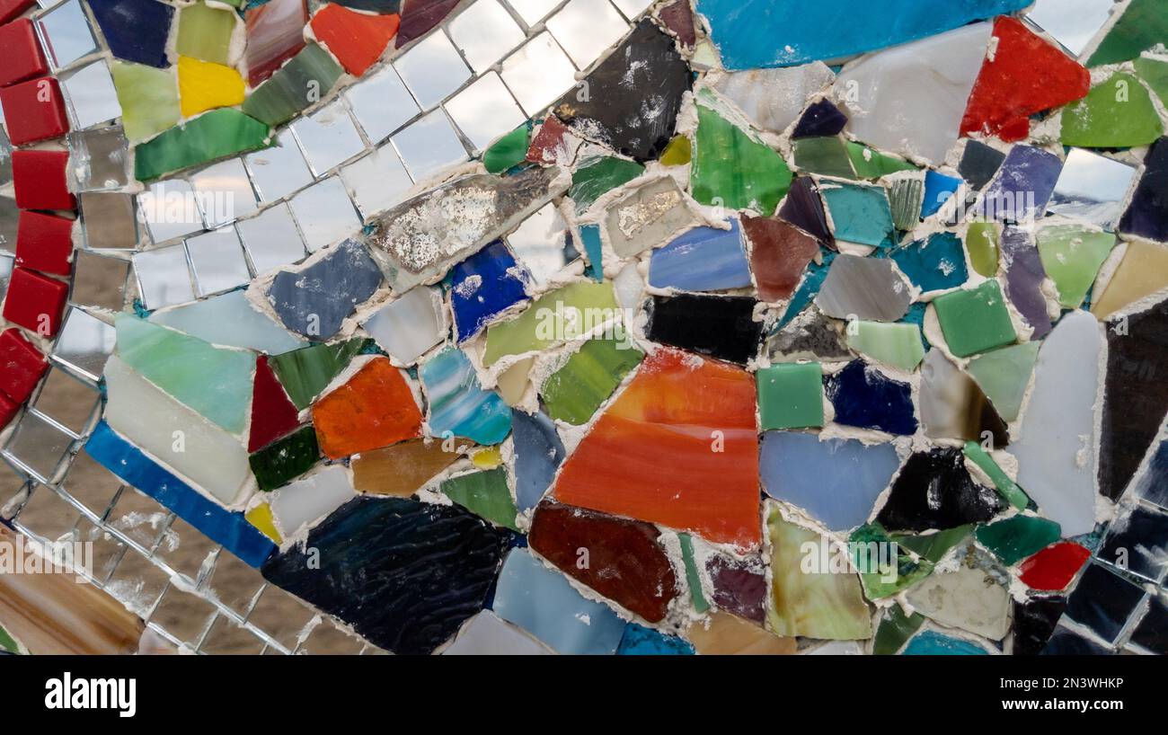 mosaic background of tiling and majolica tiles in pieces Stock Photo ...