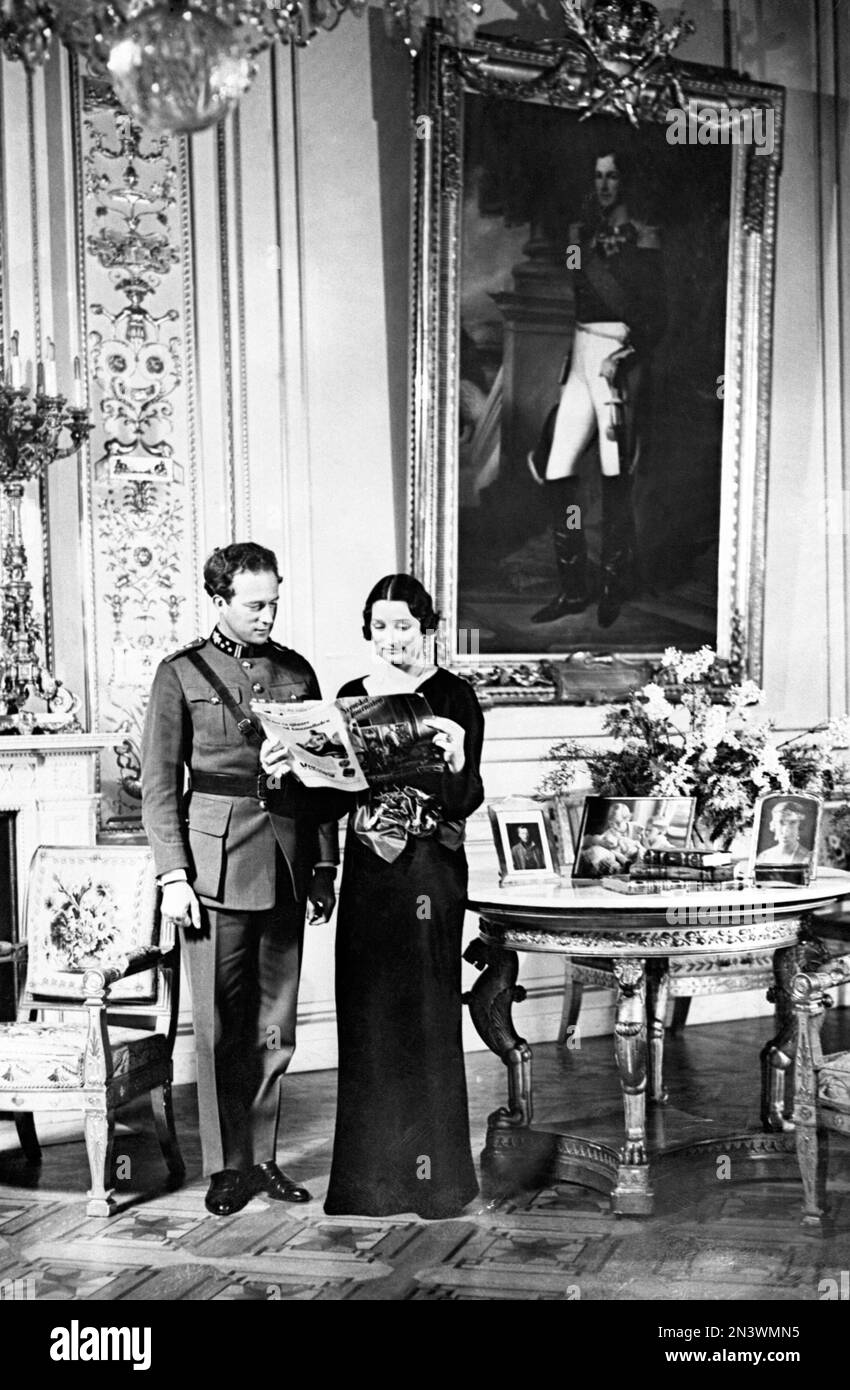 King Leopold III and Queen Astrid of Belgium in their castle in Belgium ...