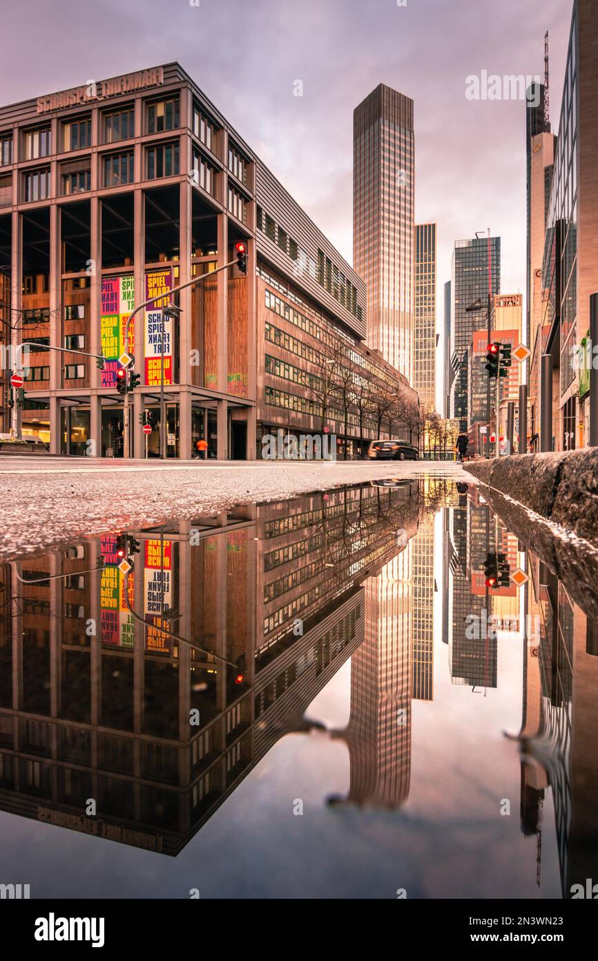 Skyscraper canyon in Frankfurt am Main with view into Neue Mainzer ...