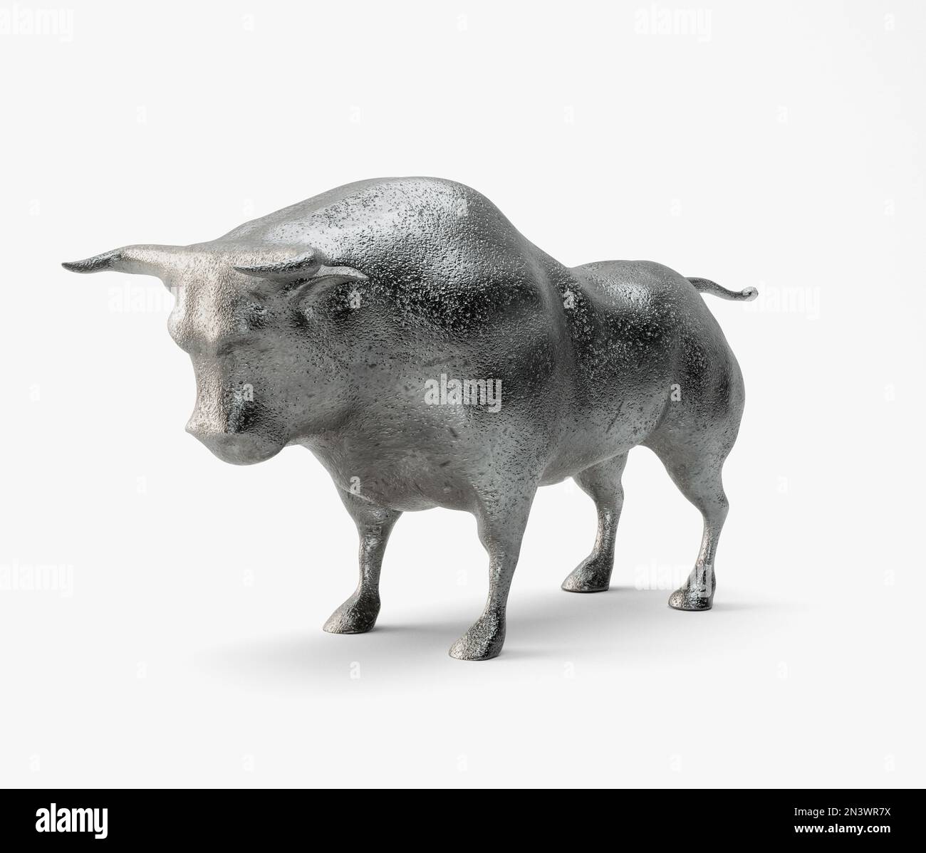 A token statuette depicting a silver bull on an isolated dark ...