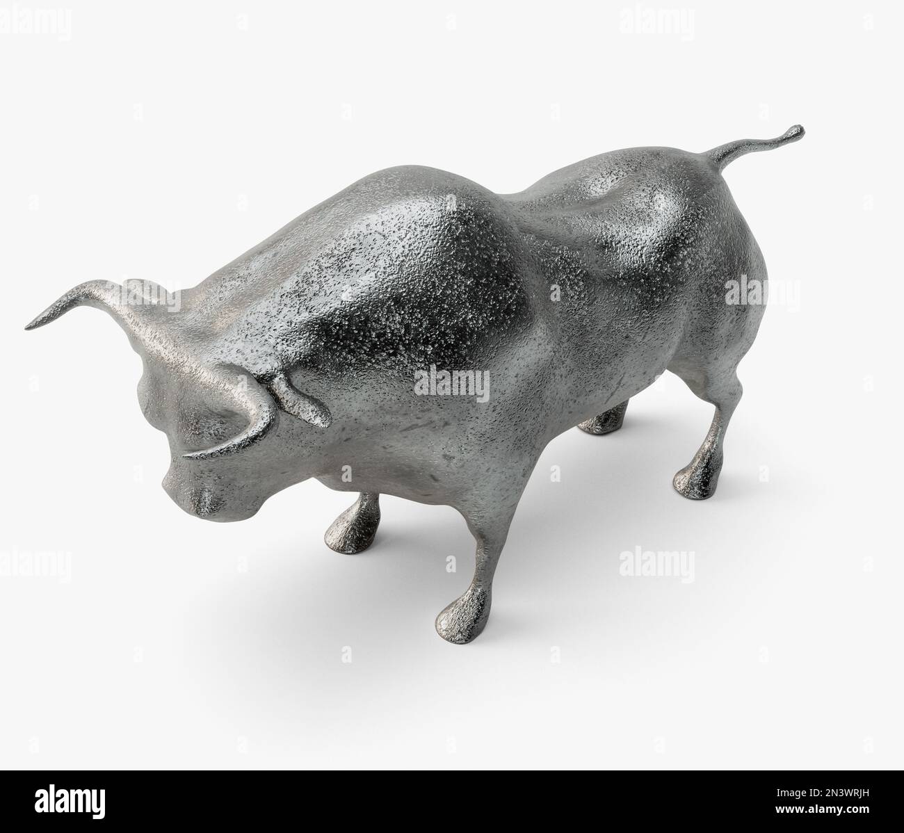 A token statuette depicting a silver bull on an isolated dark ...