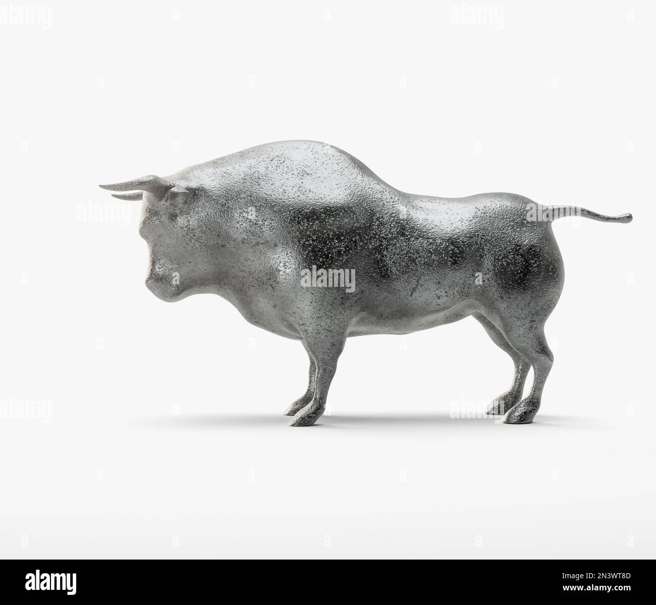 A token statuette depicting a silver bull on an isolated dark ...