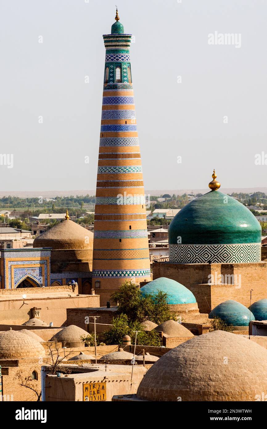 View of the historic old town with minaret of the Islam Hodja Medrese ...