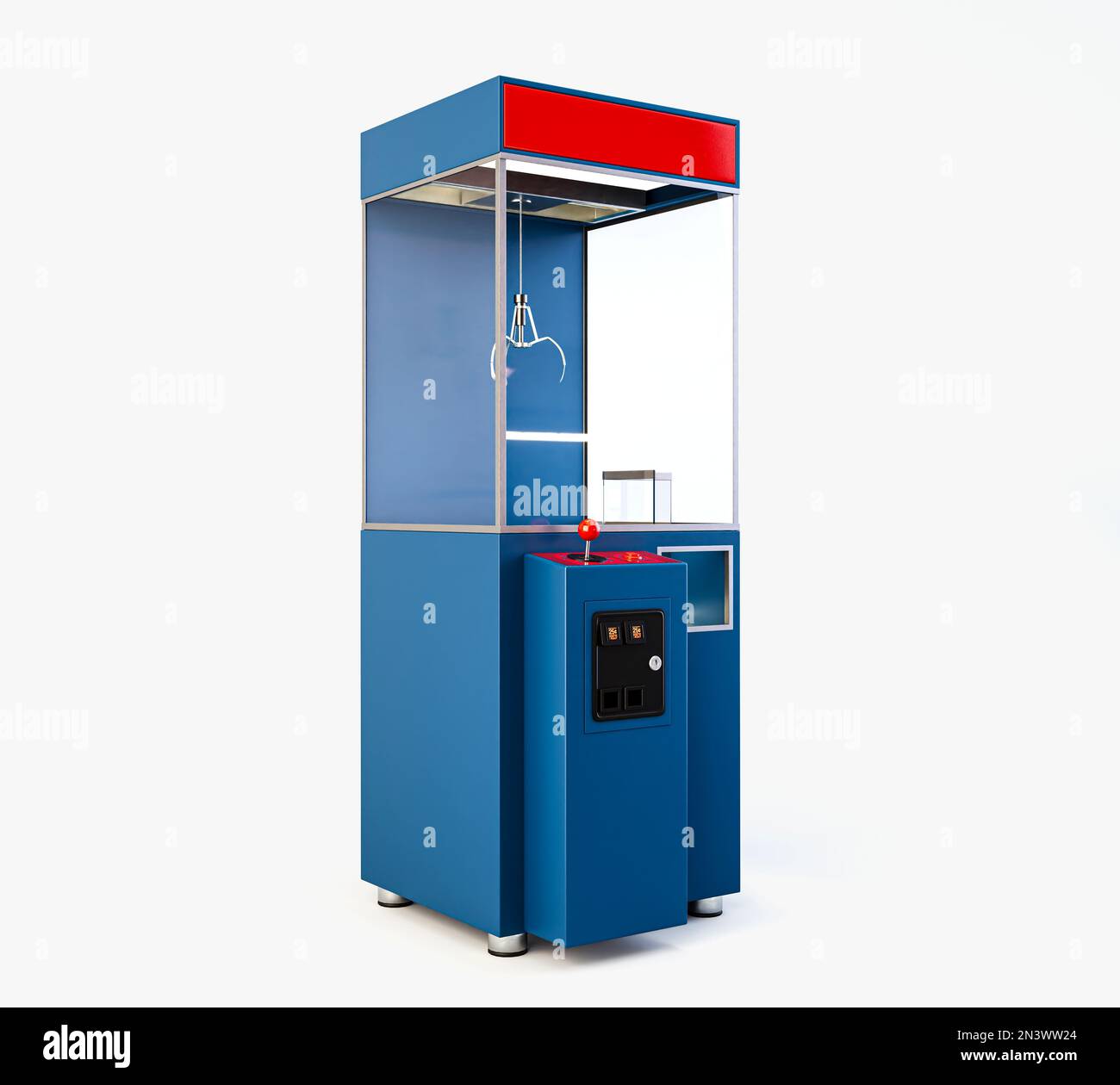 An empty arcade type claw grabber game on an isolated white background ...
