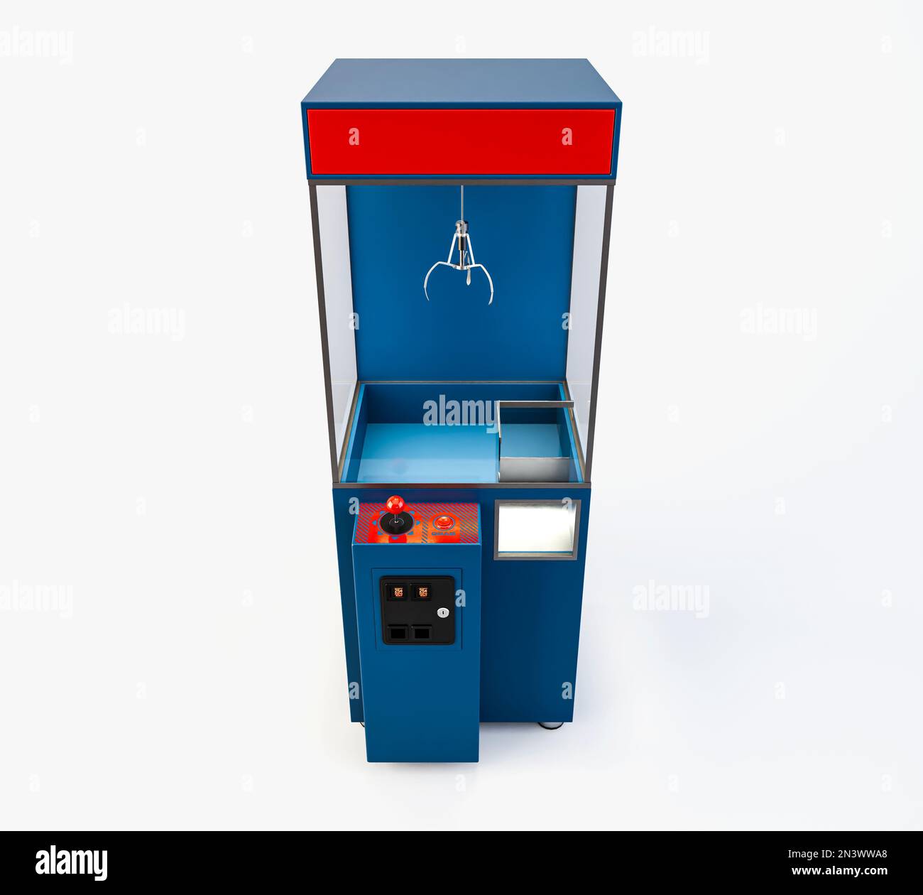An empty arcade type claw grabber game on an isolated white background ...