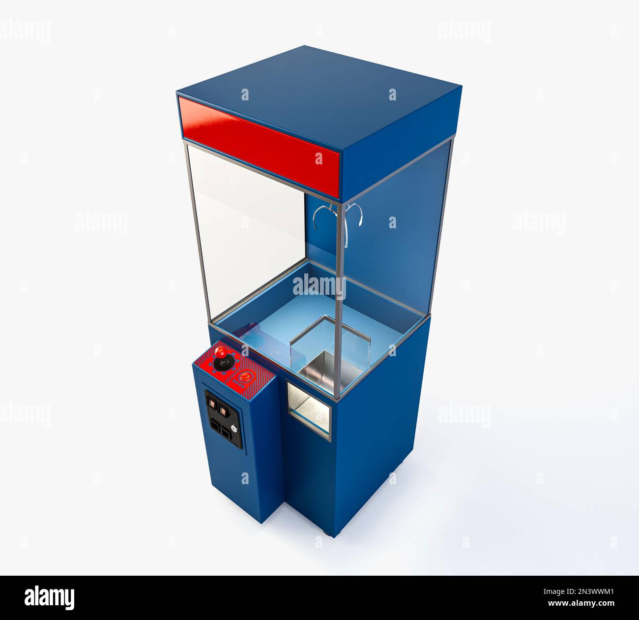 An empty arcade type claw grabber game on an isolated white background ...