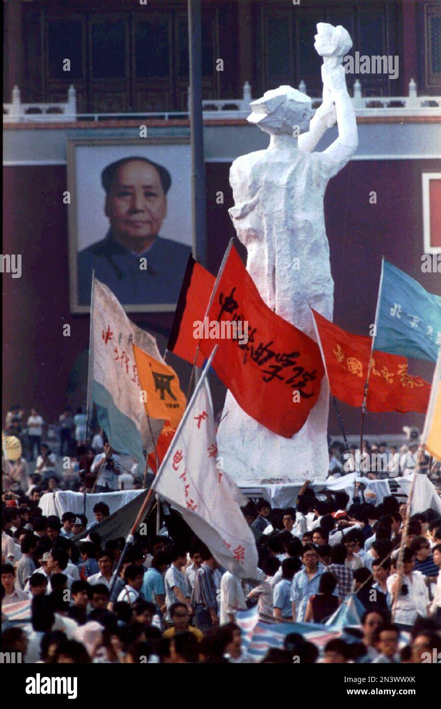 FILE - In this May 30, 1989 file photo, the portrait of Mao Zedong ...