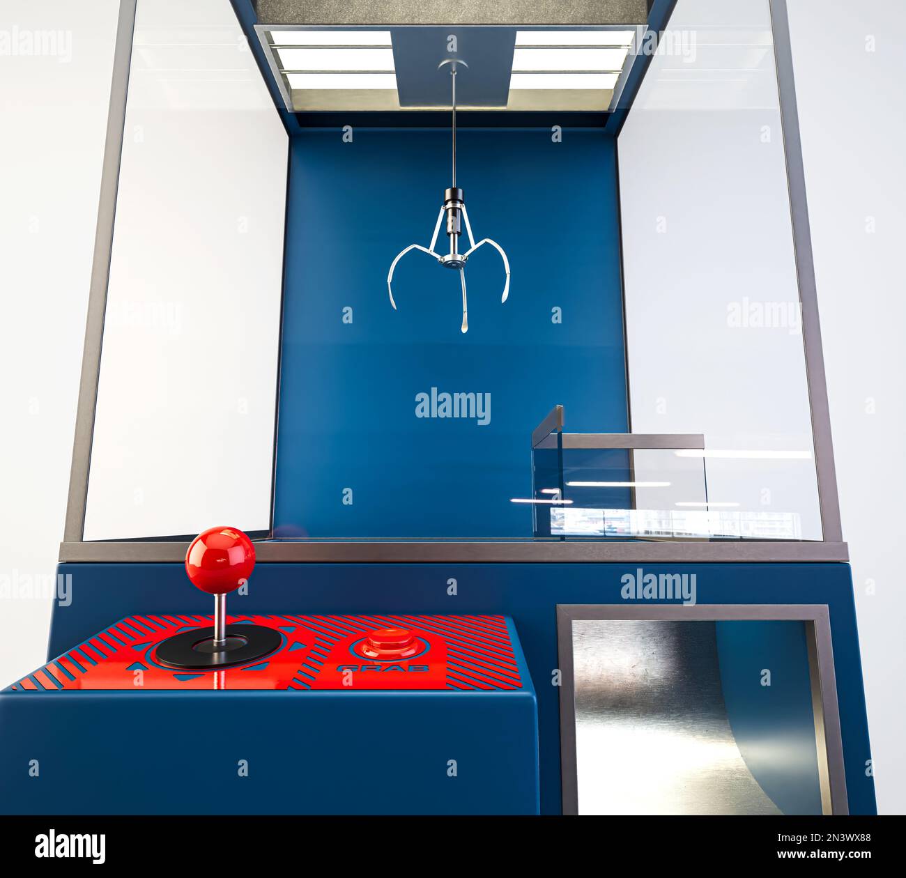 An empty arcade type claw grabber game on an isolated white background ...