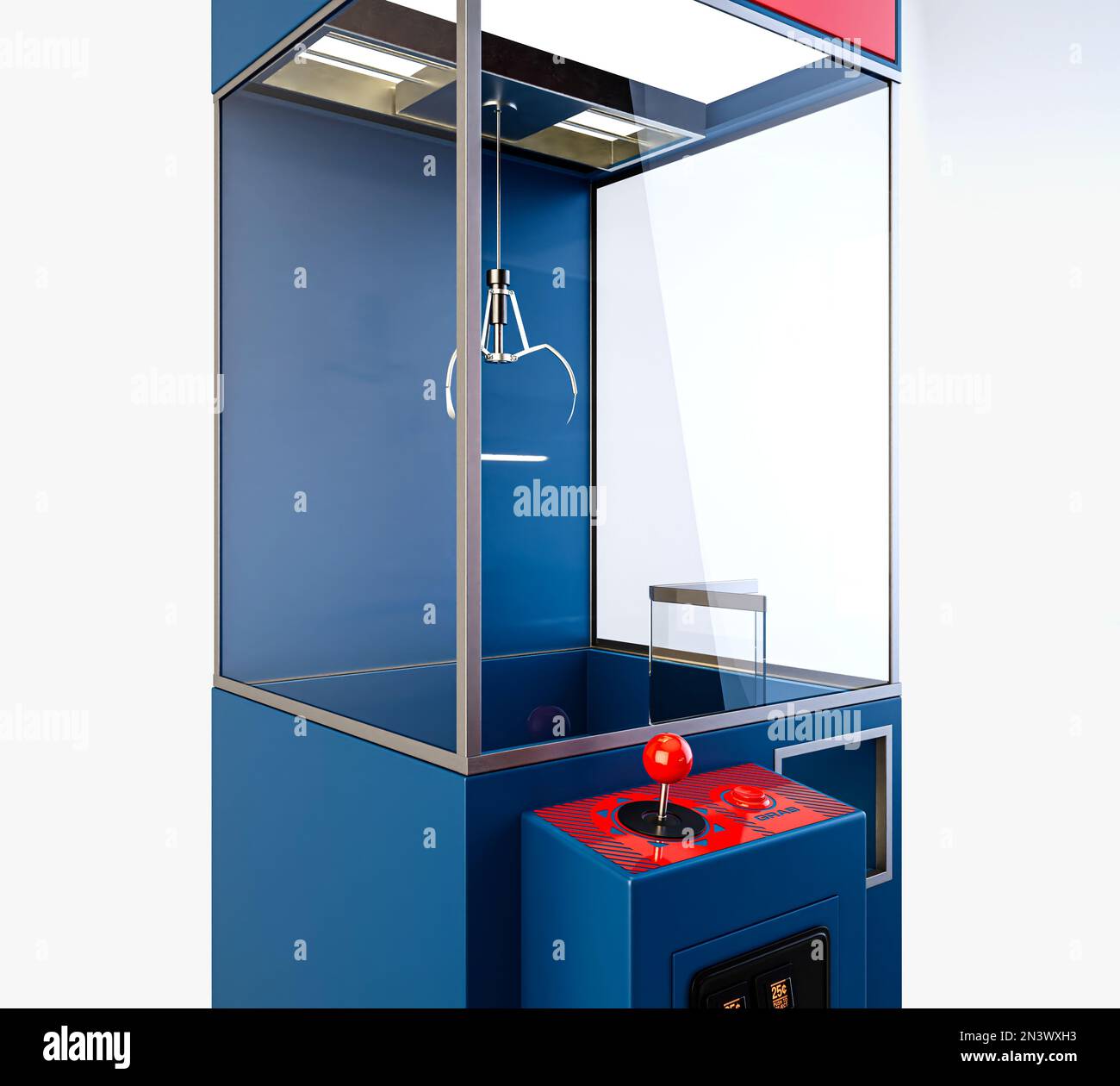 An empty arcade type claw grabber game on an isolated white background ...