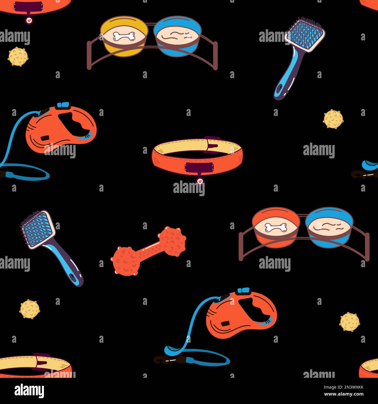 Seamless pattern with hand drawn dogs items. Animals pattern. Dogs ...