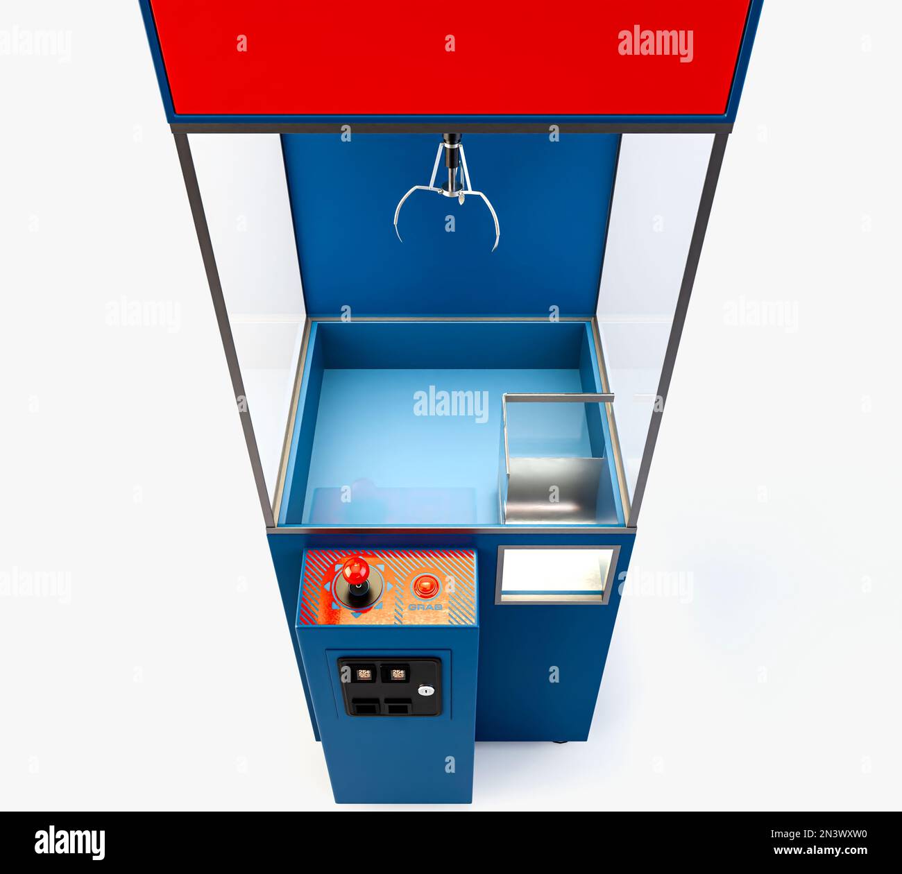 An empty arcade type claw grabber game on an isolated white background ...