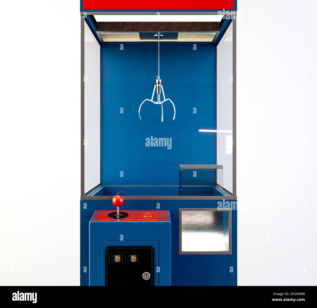 An empty arcade type claw grabber game on an isolated white background ...