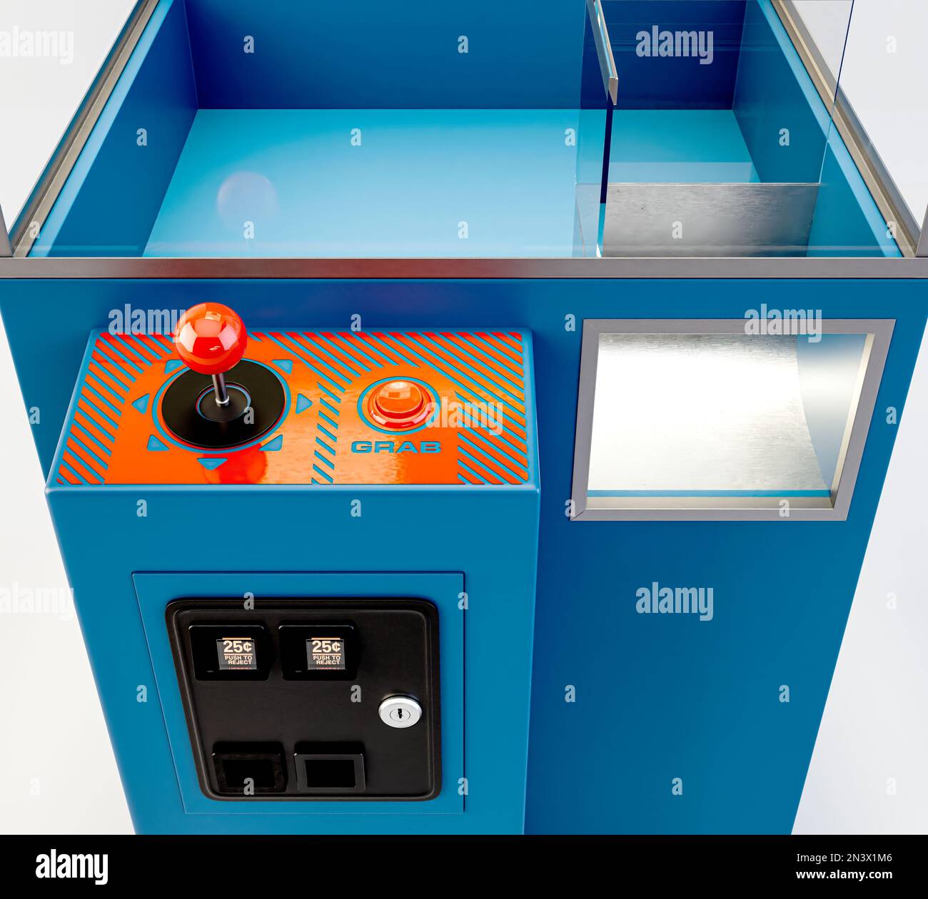 An empty arcade type claw grabber game on an isolated white background ...