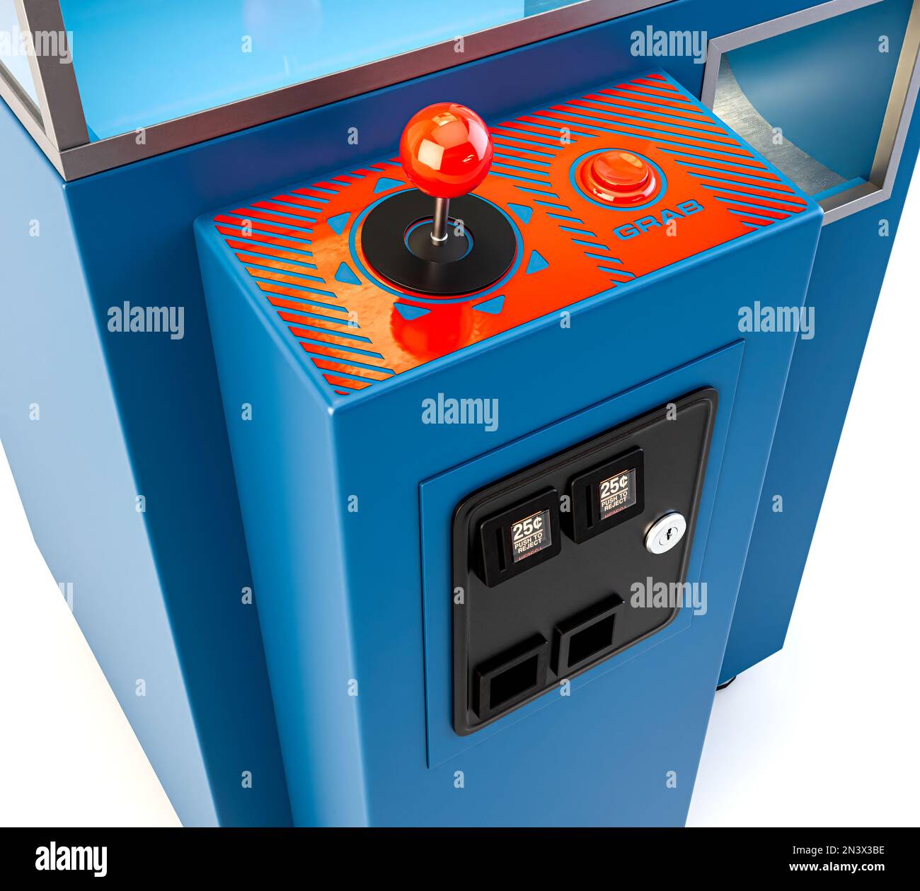 An empty arcade type claw grabber game on an isolated white background ...