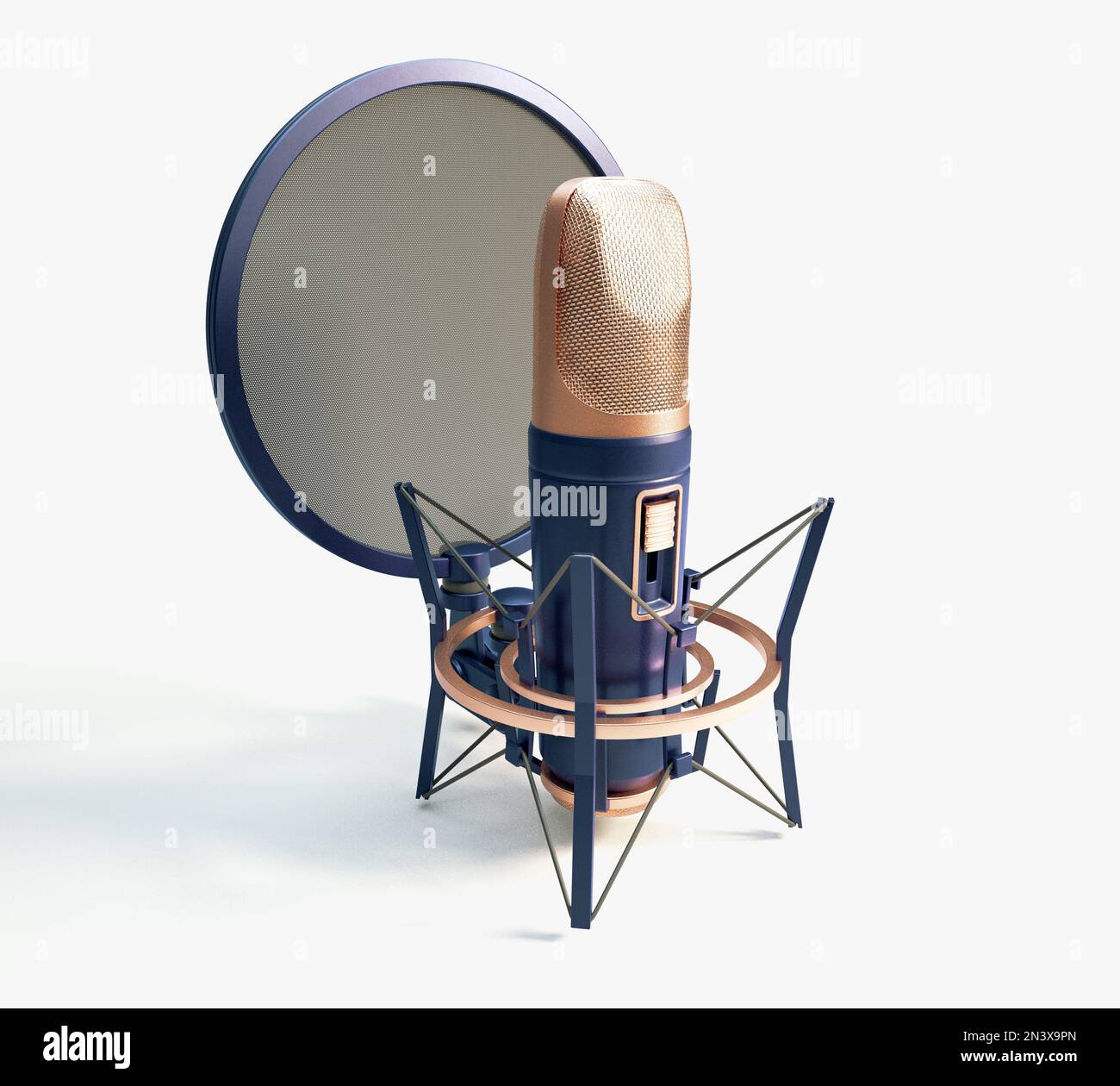 A professional purple and rose gold condenser microphone assempled with ...