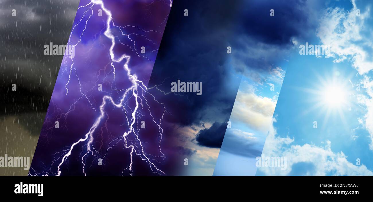 Photos of sky during different weather, collage. Banner design Stock ...