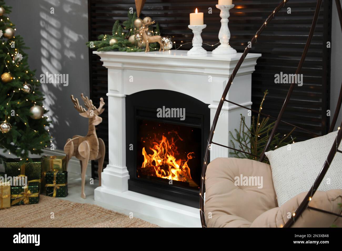 Beautiful burning fireplace hi-res stock photography and images - Alamy