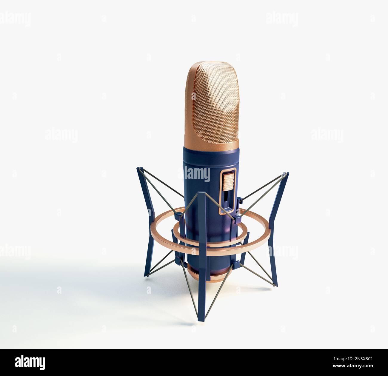 A professional purple and rose gold condenser microphone assempled with ...