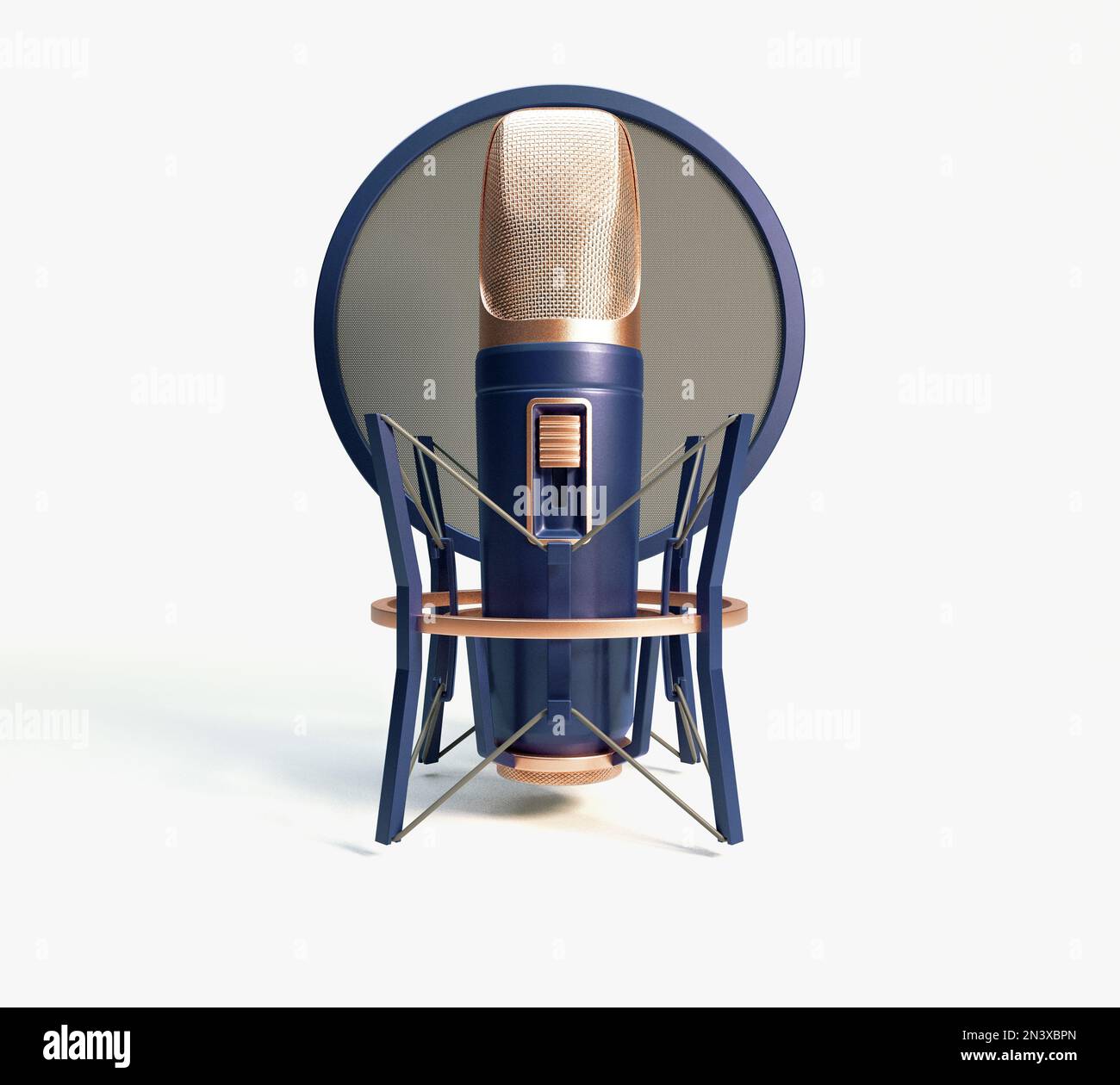 A professional purple and rose gold condenser microphone assempled with ...