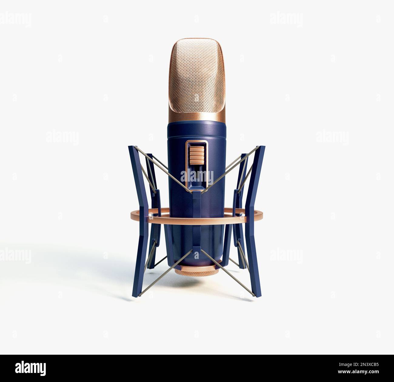 A professional purple and rose gold condenser microphone assempled with ...