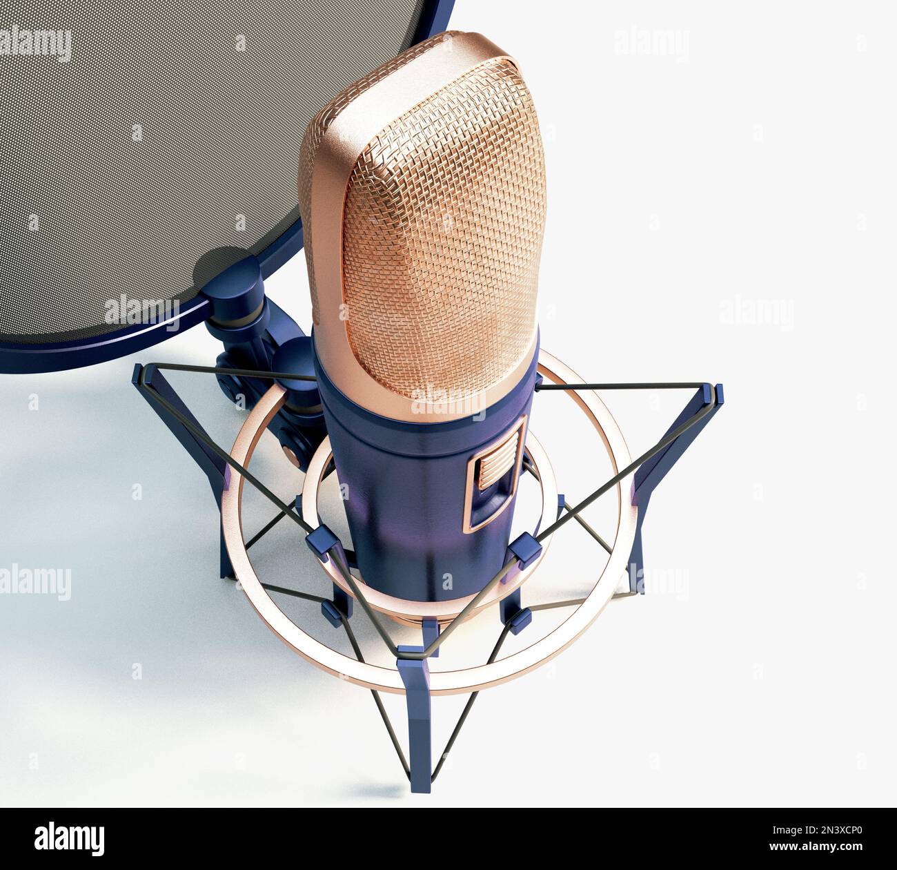 A professional purple and rose gold condenser microphone assempled with ...