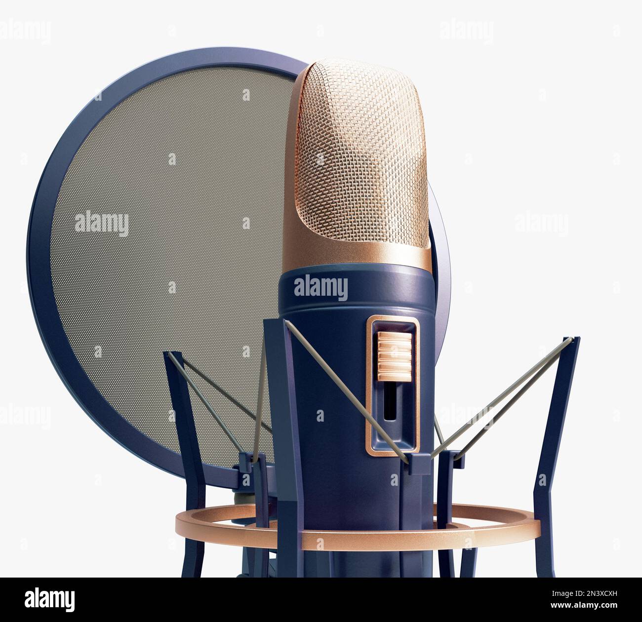 A professional purple and rose gold condenser microphone assempled with ...