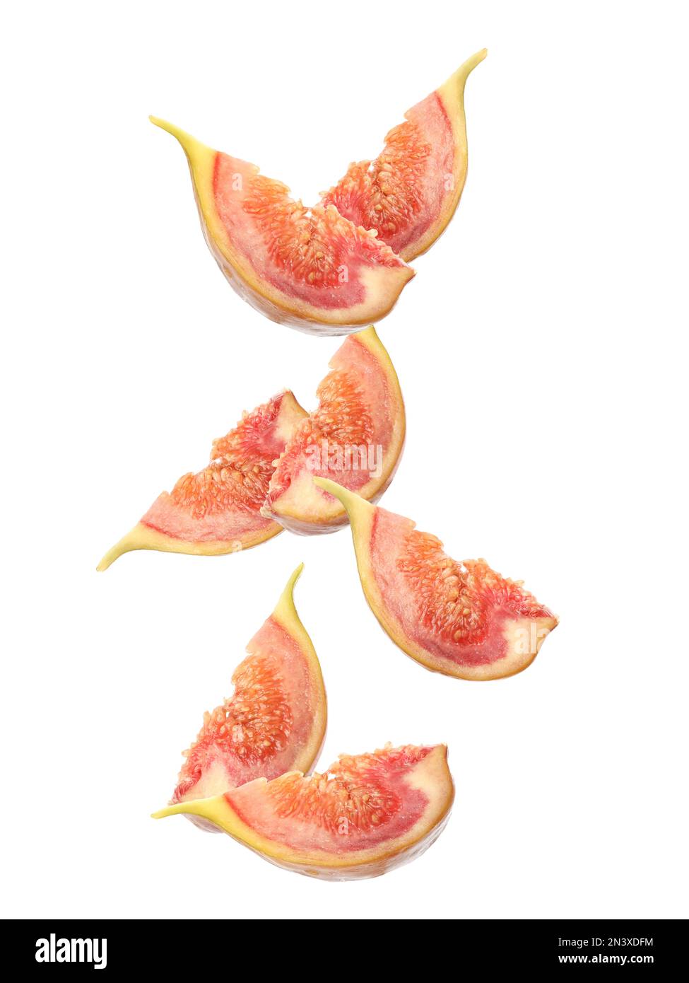 Falling tasty ripe figs on white background Stock Photo - Alamy