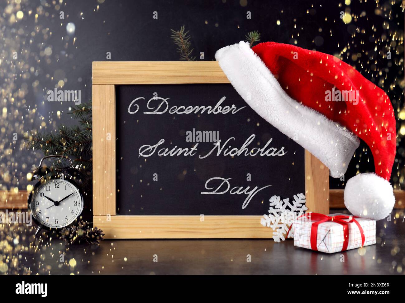 6 December Saint Nicholas Day. Christmas composition with blackboard ...