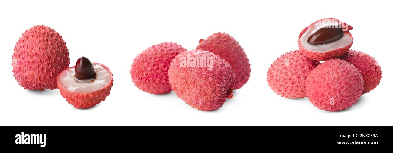 Set of delicious fresh lychees on white background. Banner design Stock ...