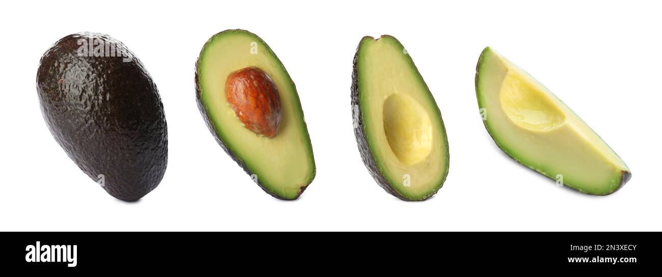 Set of ripe avocados on white background. Banner design Stock Photo - Alamy