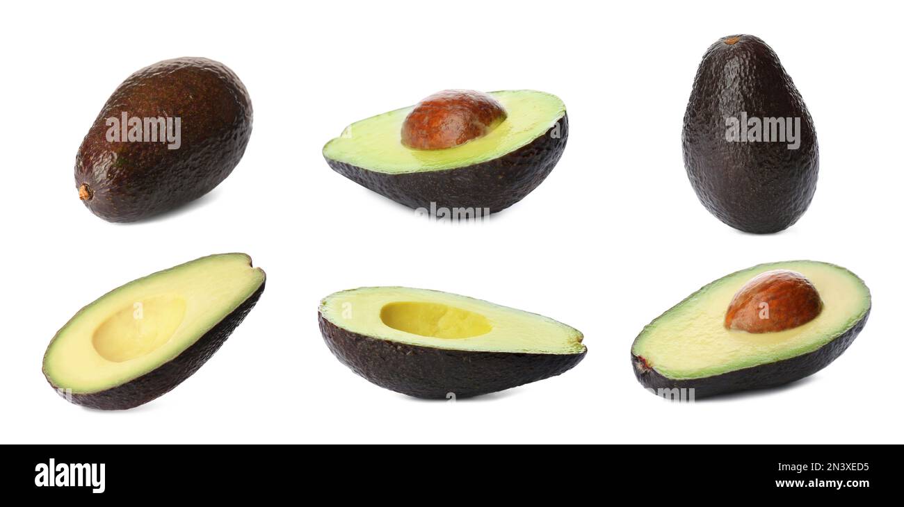 Set of ripe avocados on white background. Banner design Stock Photo - Alamy