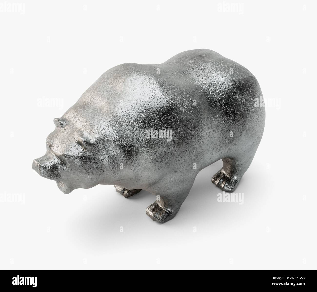 A token statuette depicting a silver bear on an isolated dark ...