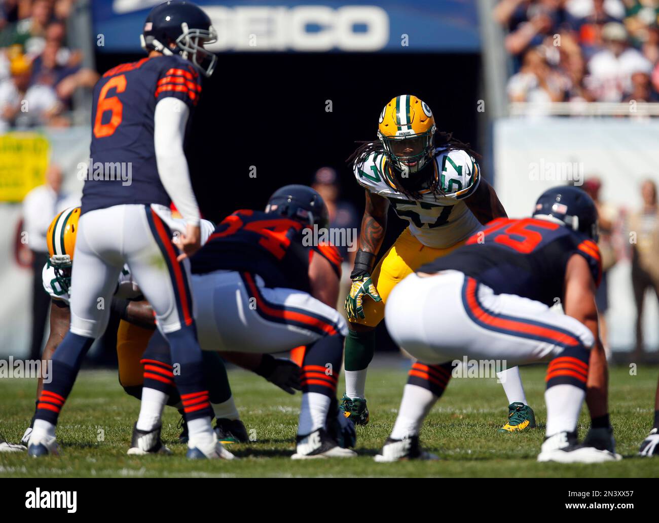Green Bay Packers inside linebacker Jamari Lattimore (57) lines-up ...