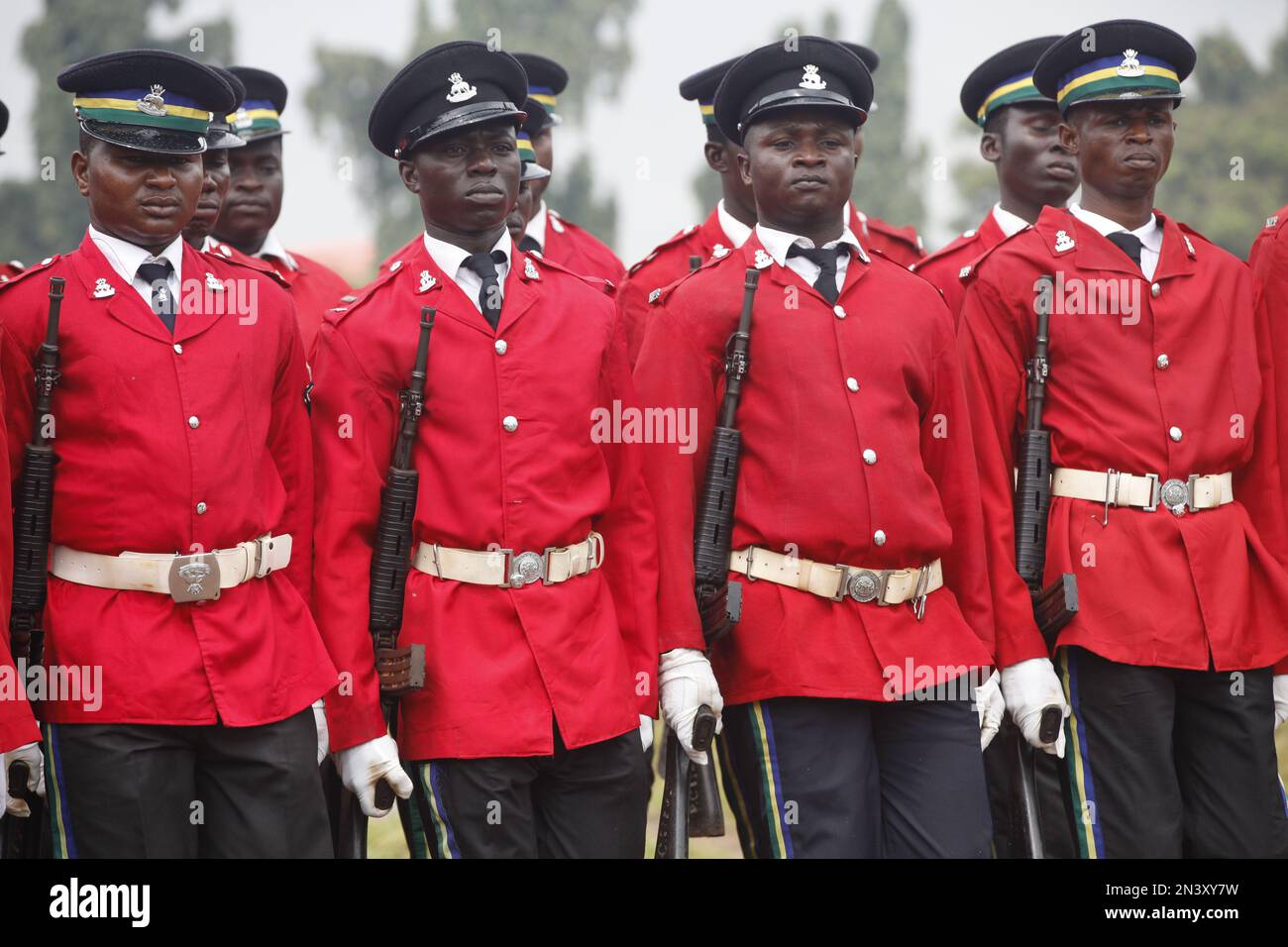 Members of the Nigerian police force attend the 54th anniversary ...