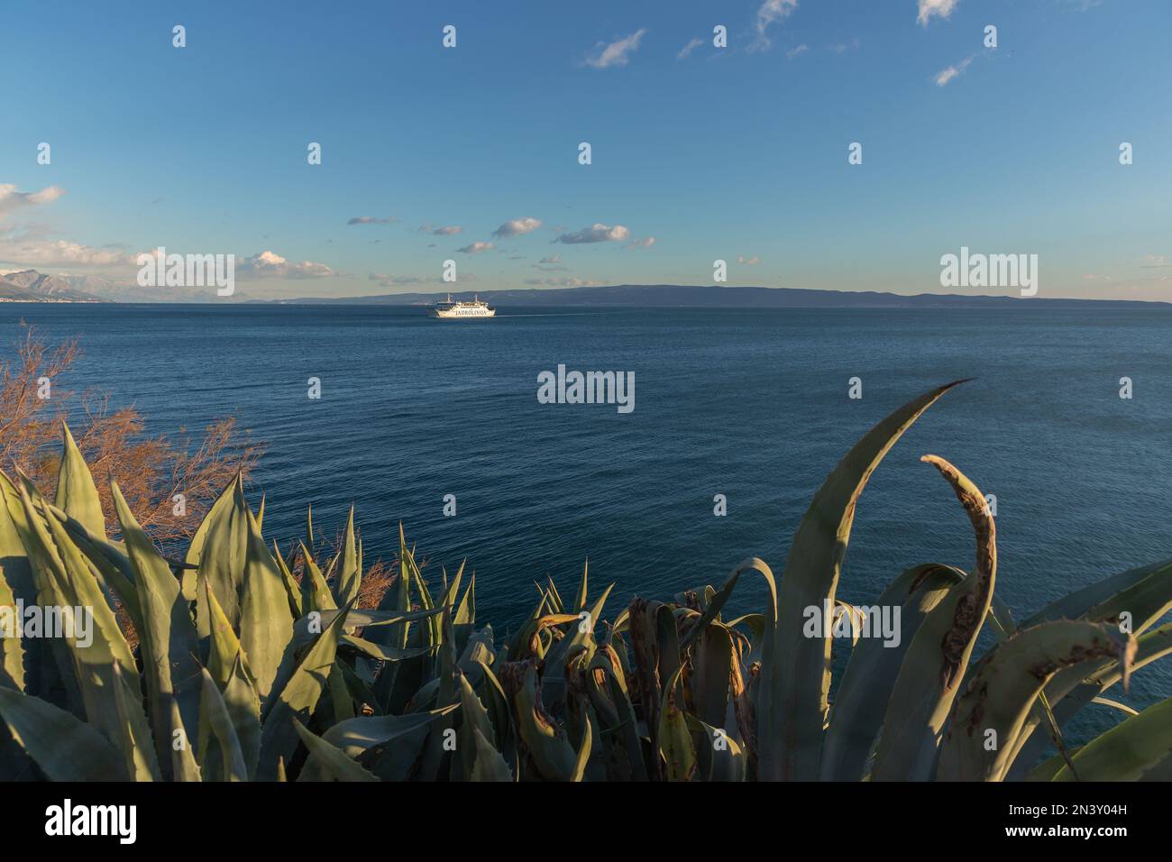 Jadrolinija ferry on the Adriatic sea in Split. Sunset in Croatia Stock ...