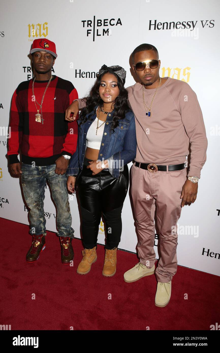 From right, rapper Nas, daughter Destiny Jones and brother Jabari Jones ...