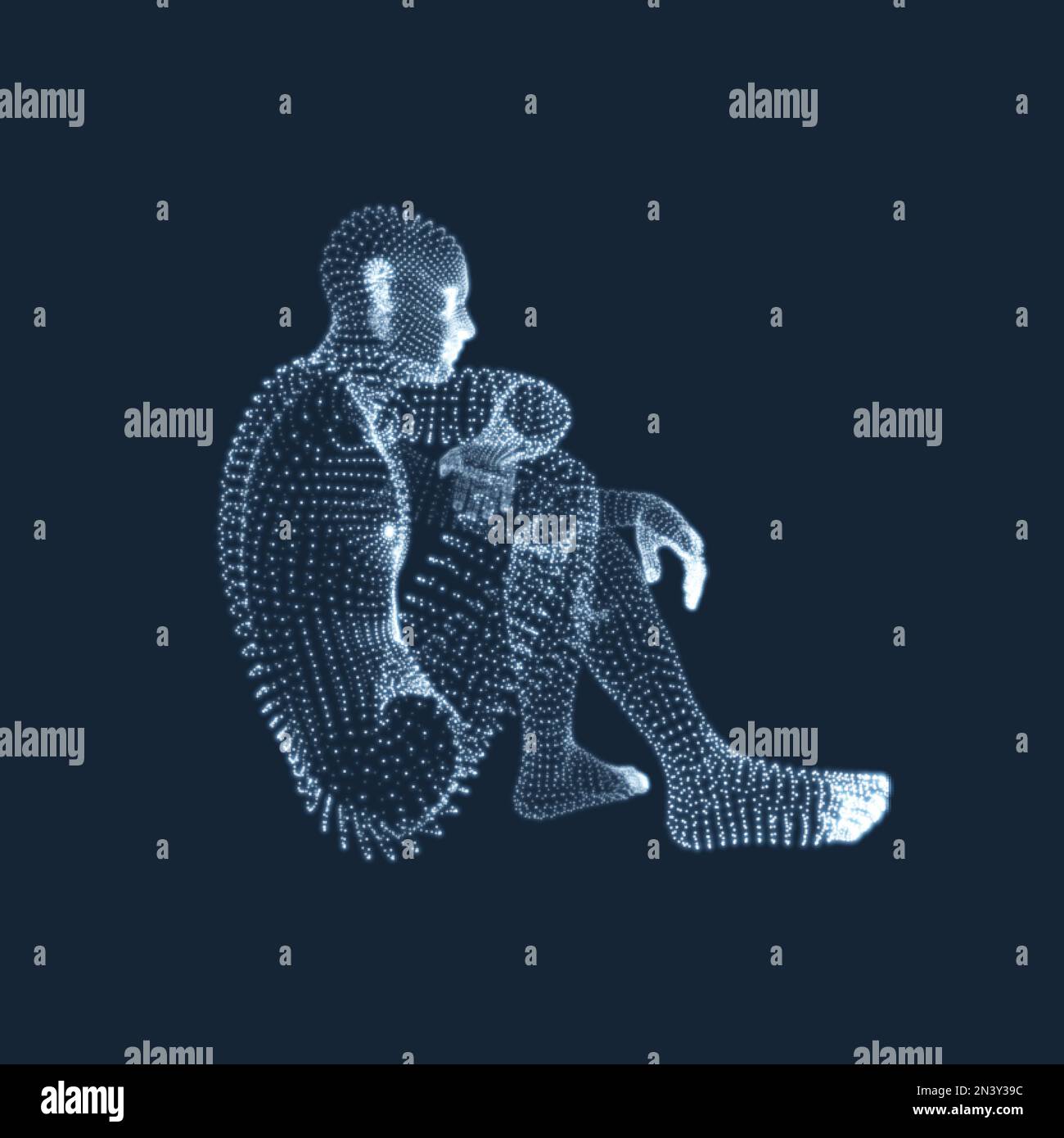 Man in a Thinker Pose. 3D Model of Man. Business, Science, Psychology ...