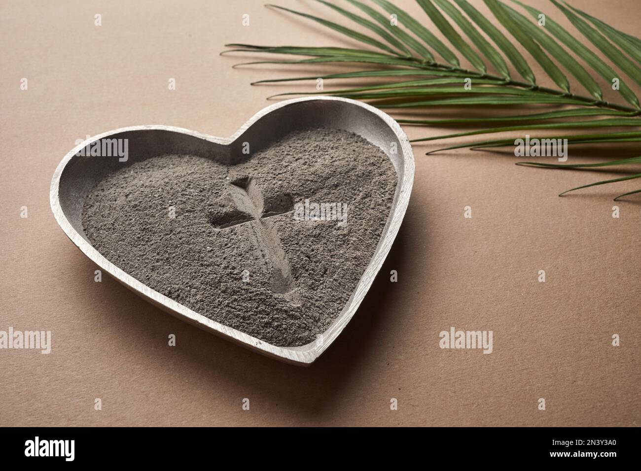 Ash wednesday, crucifix made of ash, dust as christian religion. Lent ...