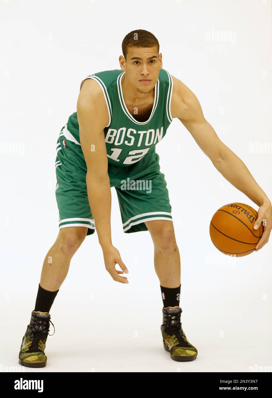 Boston Celtics forward Dwight Powell poses for a camera during NBA team ...