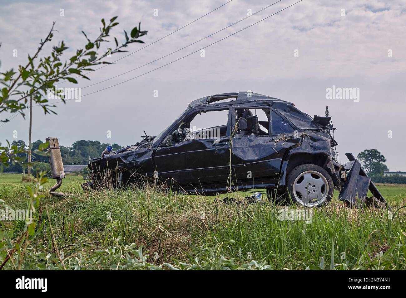 August 19, 2022 Mengele, Latvia: car after accident on a road because ...
