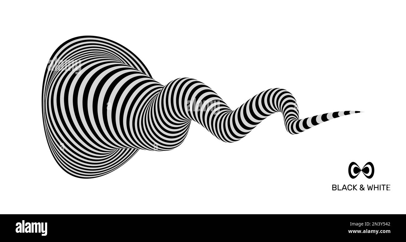 Tunnel. Black and white abstract striped background. Optical art. 3D ...